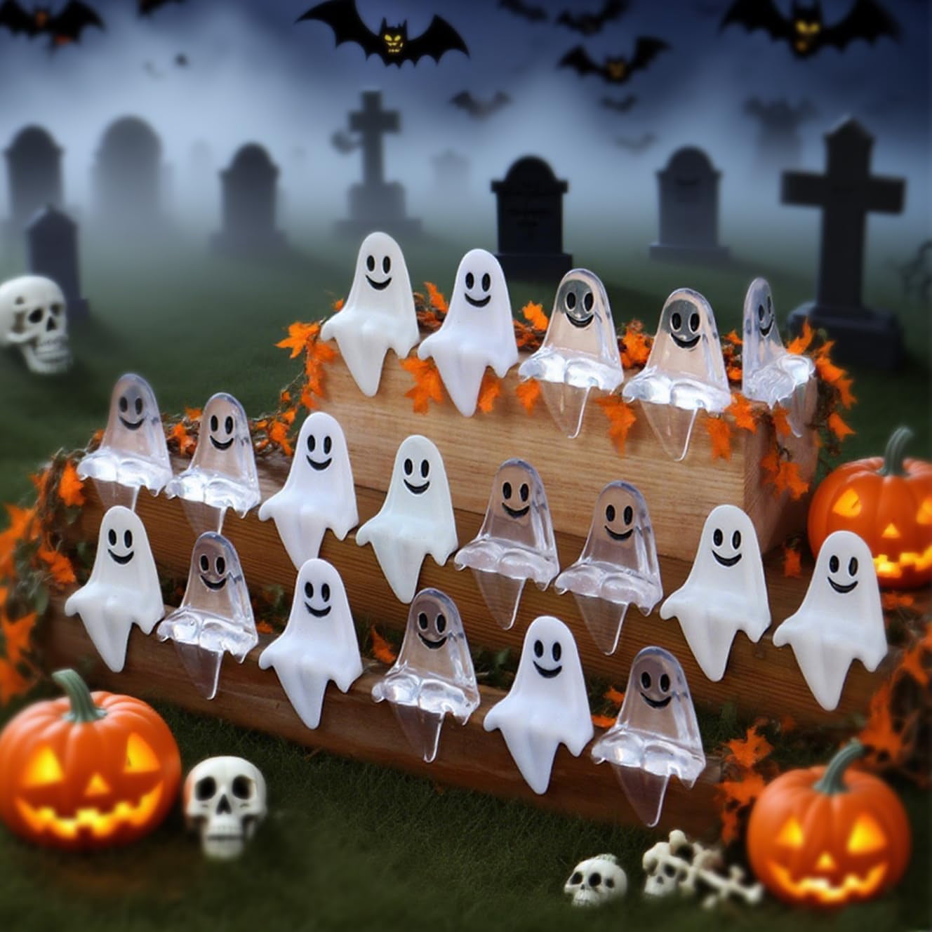 20PCS Halloween Sitting Ghost Figurines, Cute Spooky Resin Halloween ...