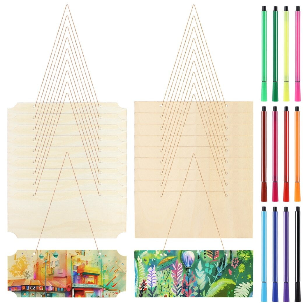 20PCS Hanging Wood Signs with Ropes, Blank Hanging Decorative Wood ...