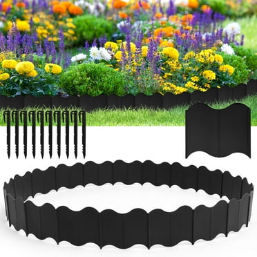 Highcool 20ft No-Dig Landscape Border, 5.9 Inch Tall Garden Edging with 20 Stakes, Flexible ...
