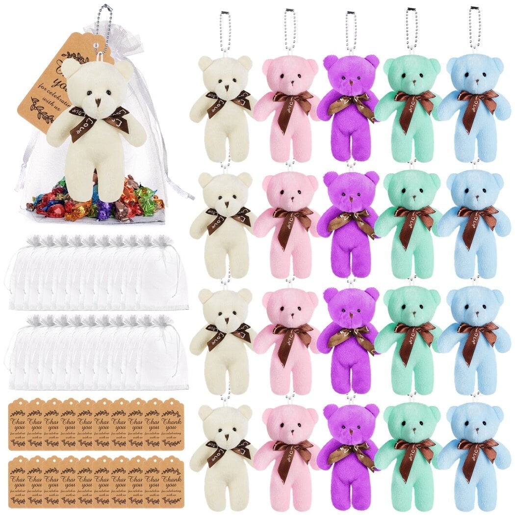 20PCS Mini Bear Stuffed Plush Bear, Mini Bear Bulk with Thank You Tag ...