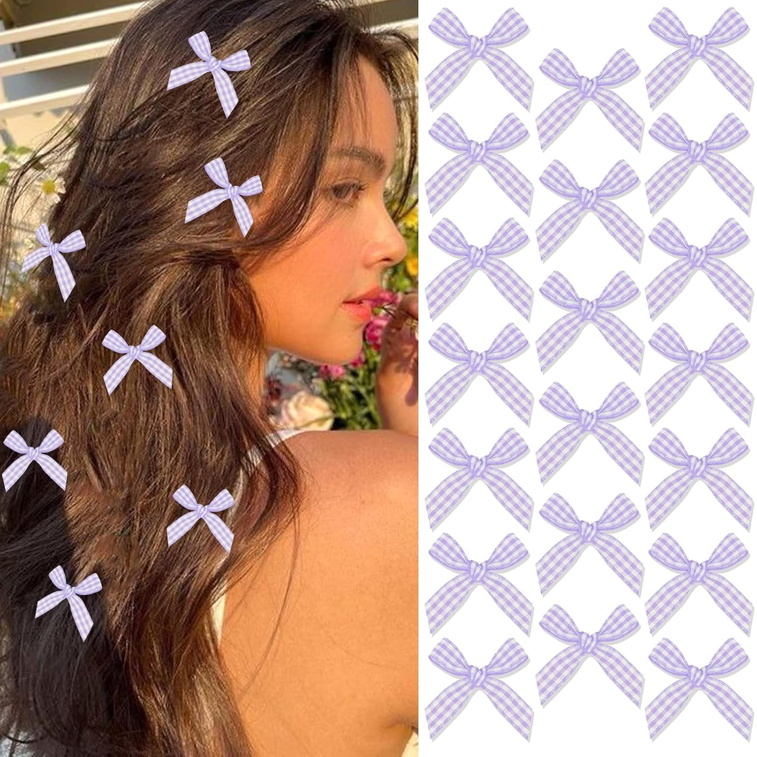 20PCS Mini Hair Bow Clips Gingham Craft Bows for Hair Small Hair Bows ...