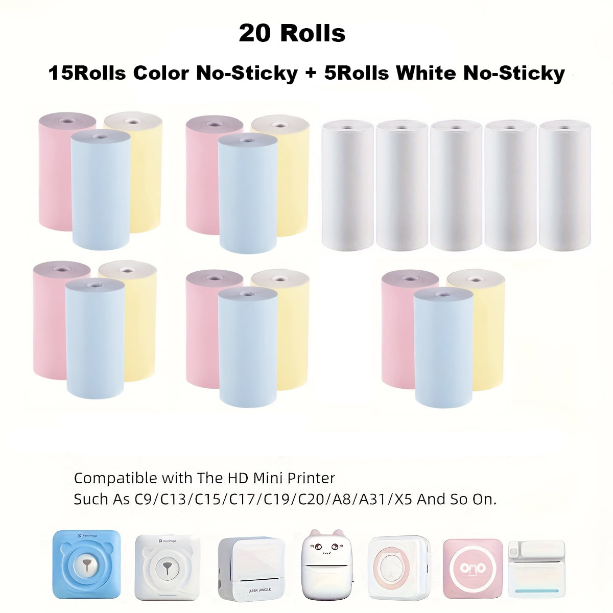 20PCS Mini Printer Paper Thermal Sticker Paper Self-adhesive Printer ...