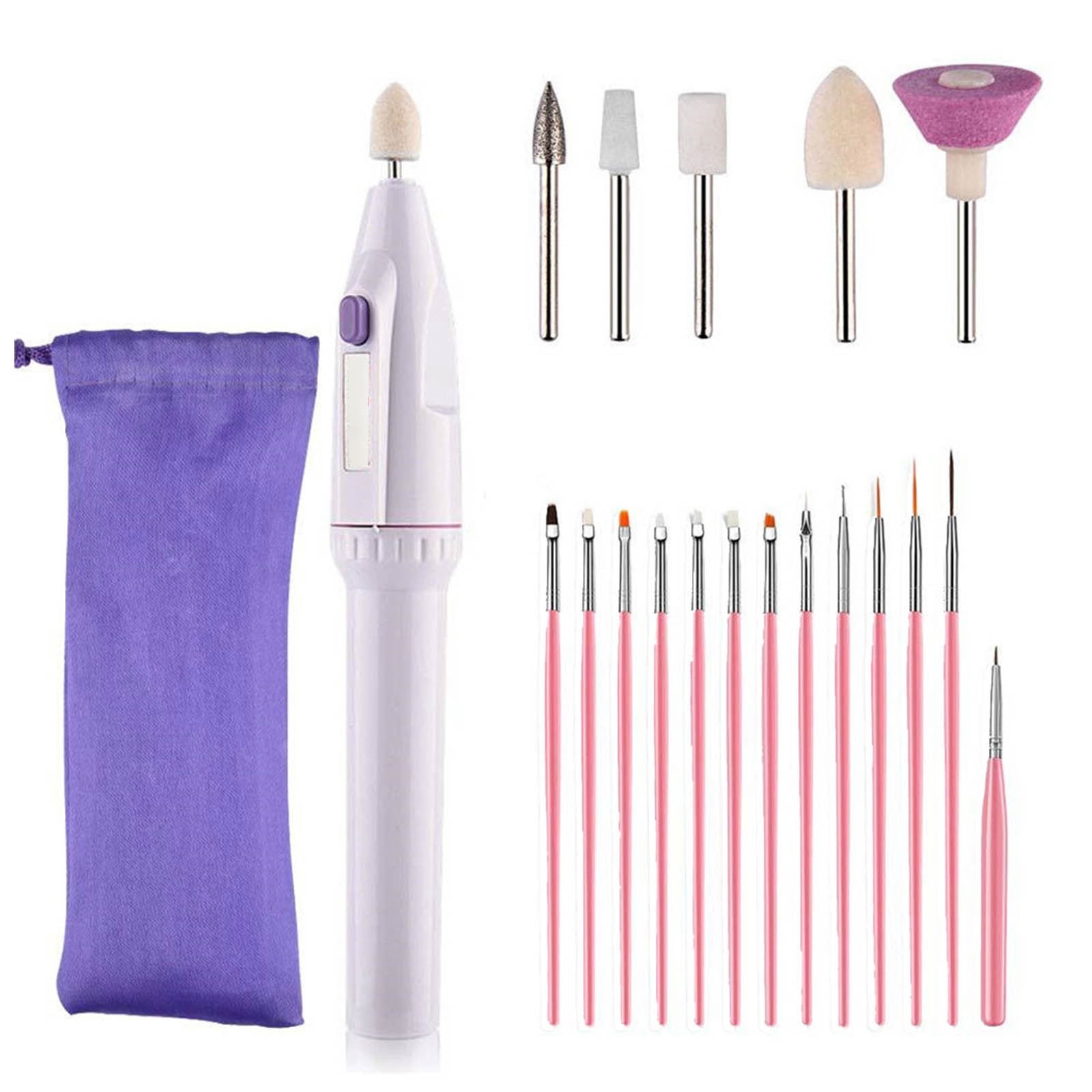 20PCS Nail Machine Pedicure Nail Art Grinding Drill Bits + Brush Set ...