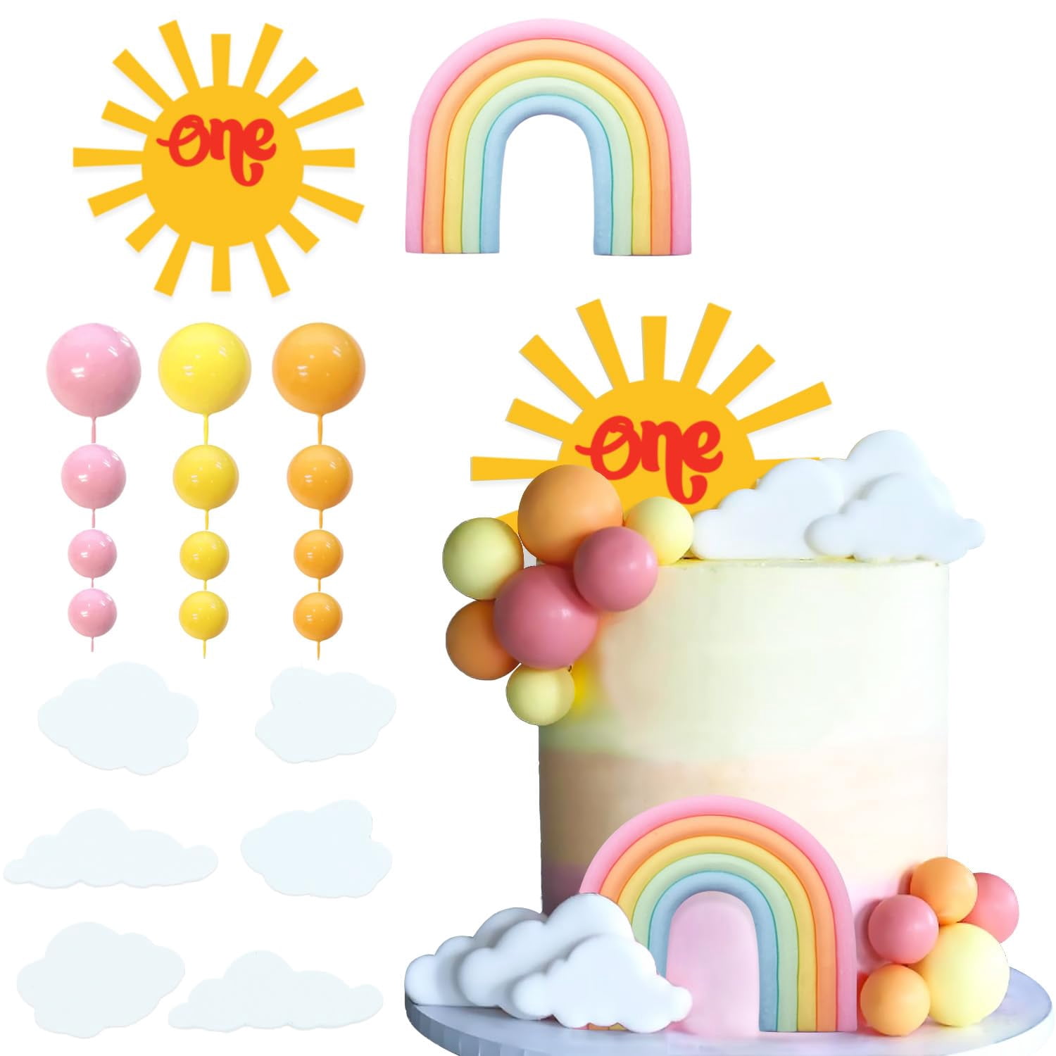 20PCS Rainbow Cake TWE5 Toppers Sunshine One Cake Decorations with ...