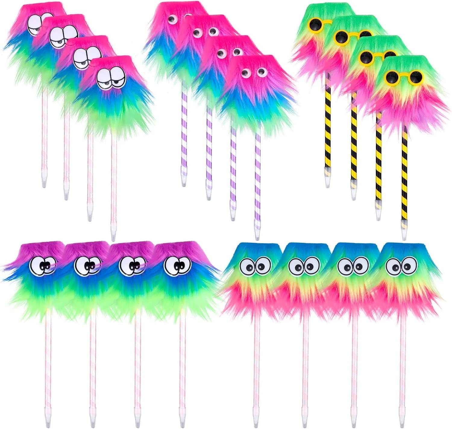 20PCS Rainbow Gel ink Pens, Cute Fluffy Monster Pens Fun Ballpoint Pens ...