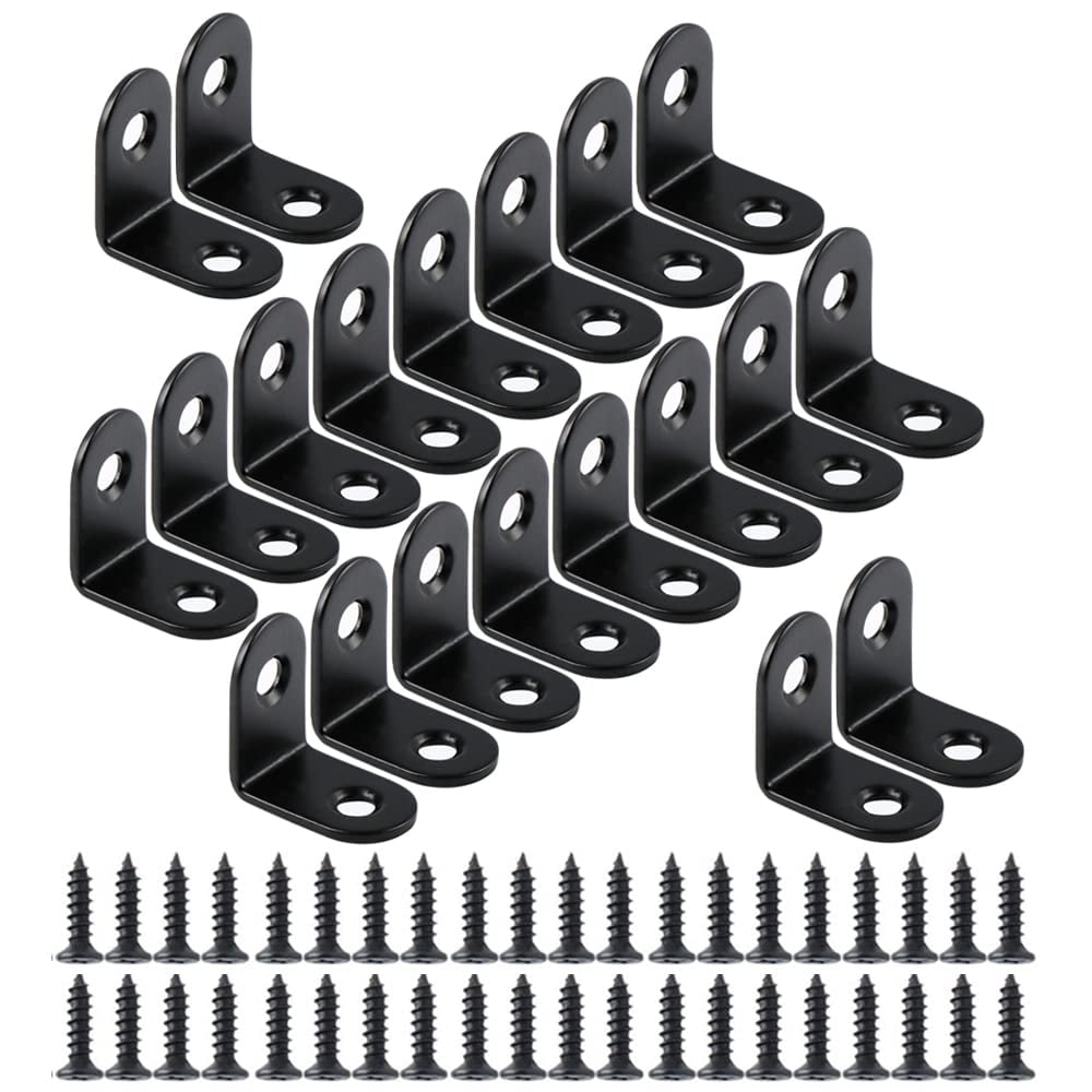 20PCS Small L Brackets, Black Iron Corner Mount Brackets with 40 Screws ...