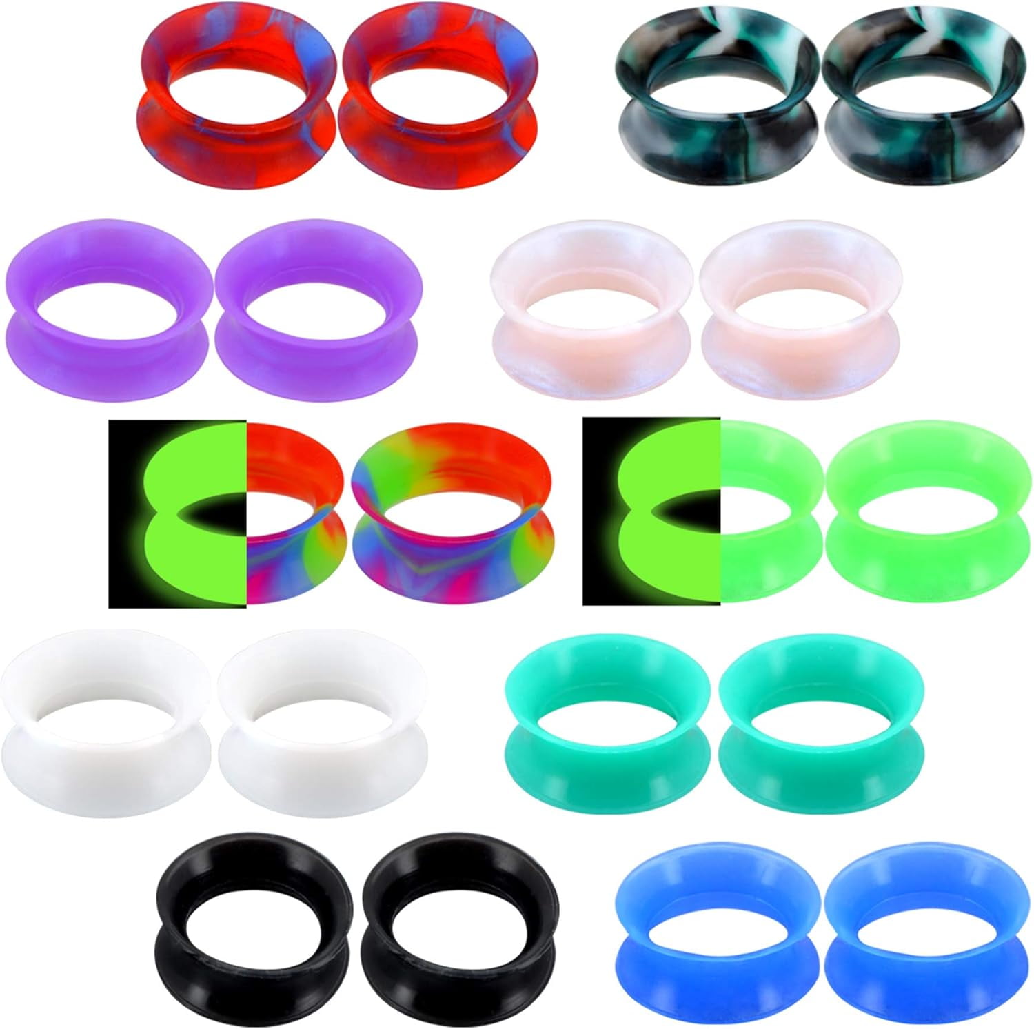 20PCS Soft Silicone Ear Gauges Marble Pearlized Flesh Tunnels Plugs ...