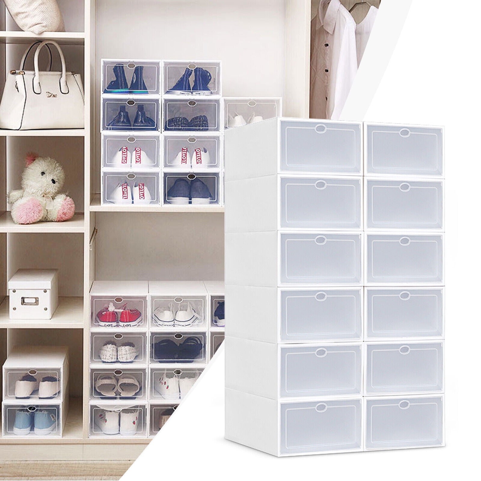 20PCS Stackable Shoe Storage Box Durable Plastic Sneaker Display Case ...
