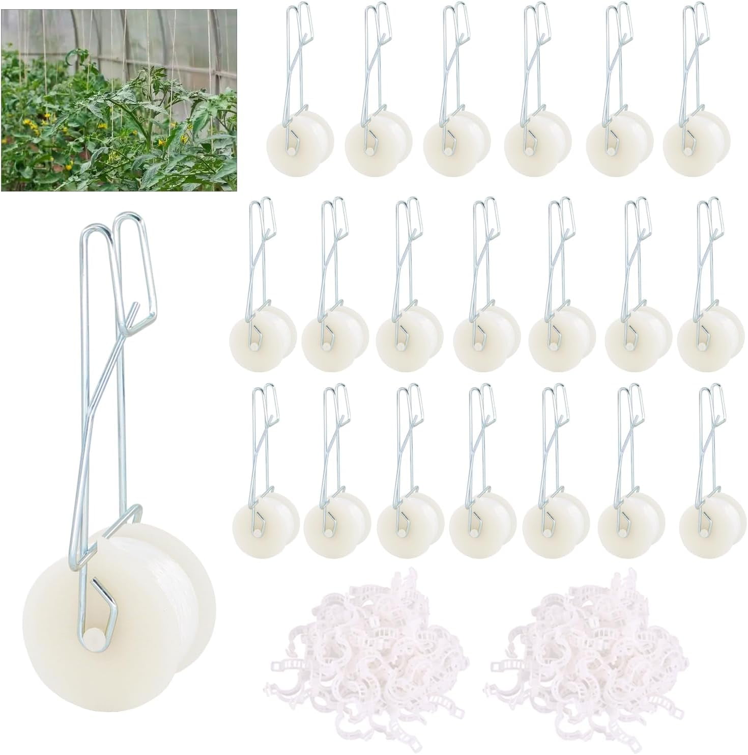 20PCS Tomato Roller Hooks with 49.21FT String and 200PCS Tomato Support ...
