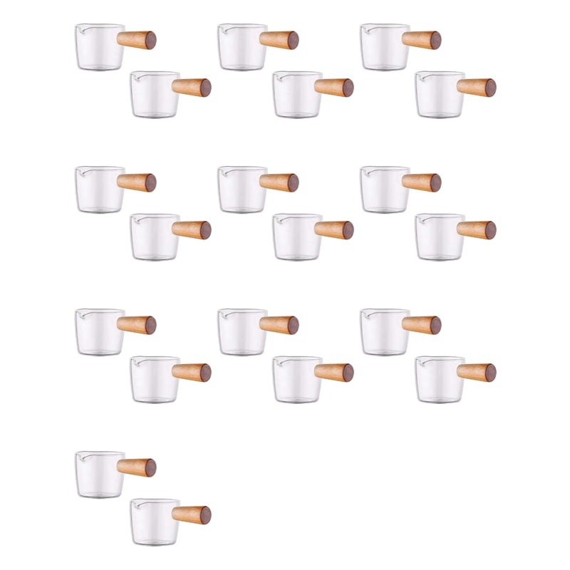 20PCS Transparent Glass Creamer with Wooden Handle, Mini Coffee Milk ...