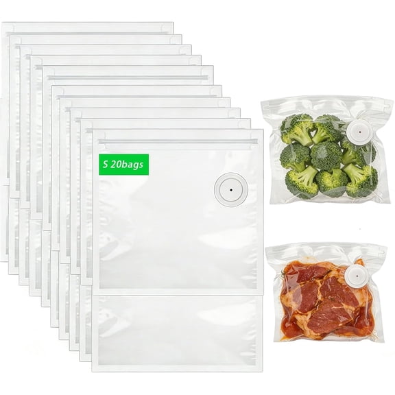 Reusable Vacuum Sealer Bags with Air Valve - 20-Pack Freezer Safe Food ...