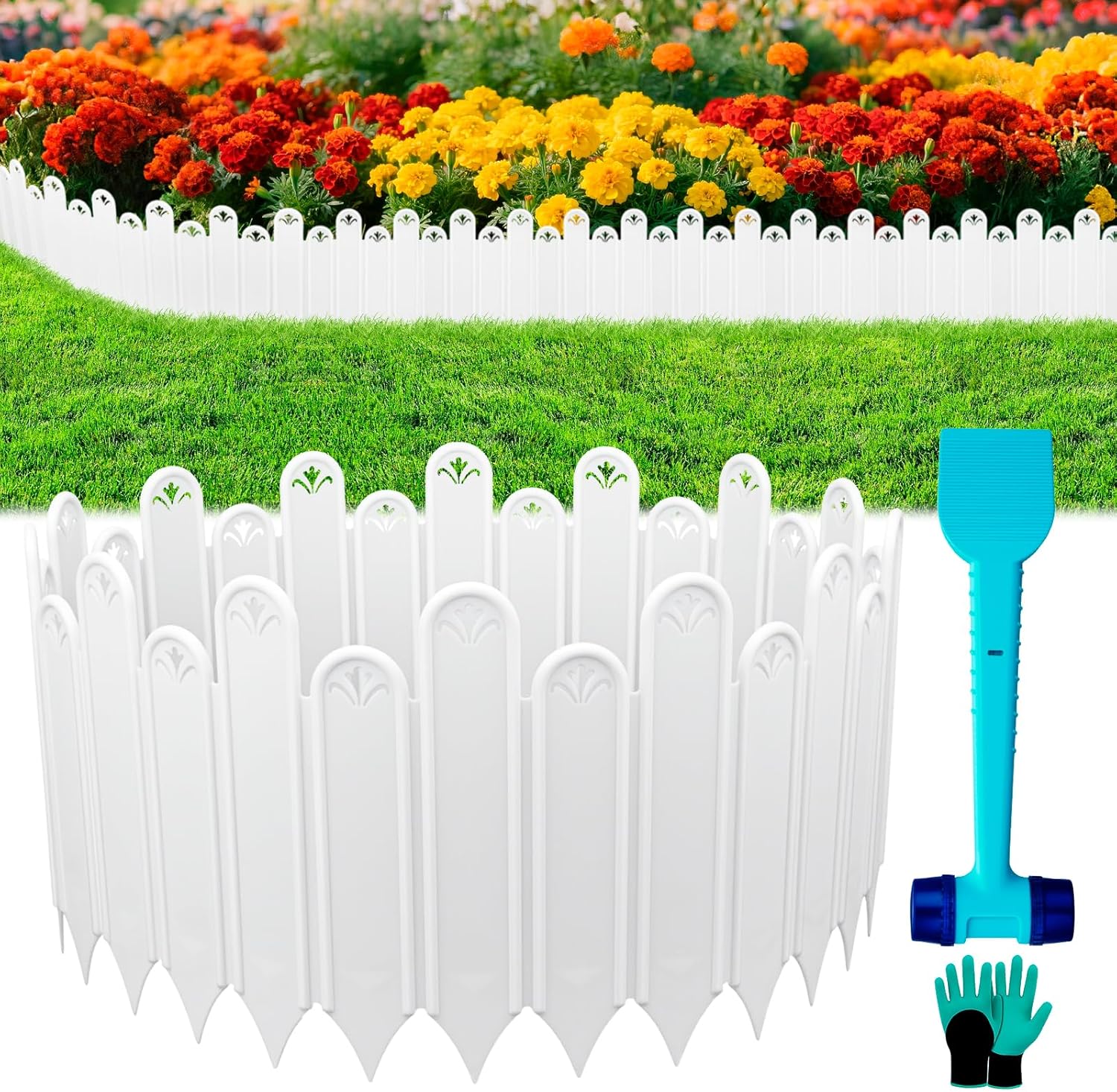 20PCS White Garden Edging Borders, 9.76" H Plastic Fences Edging with ...