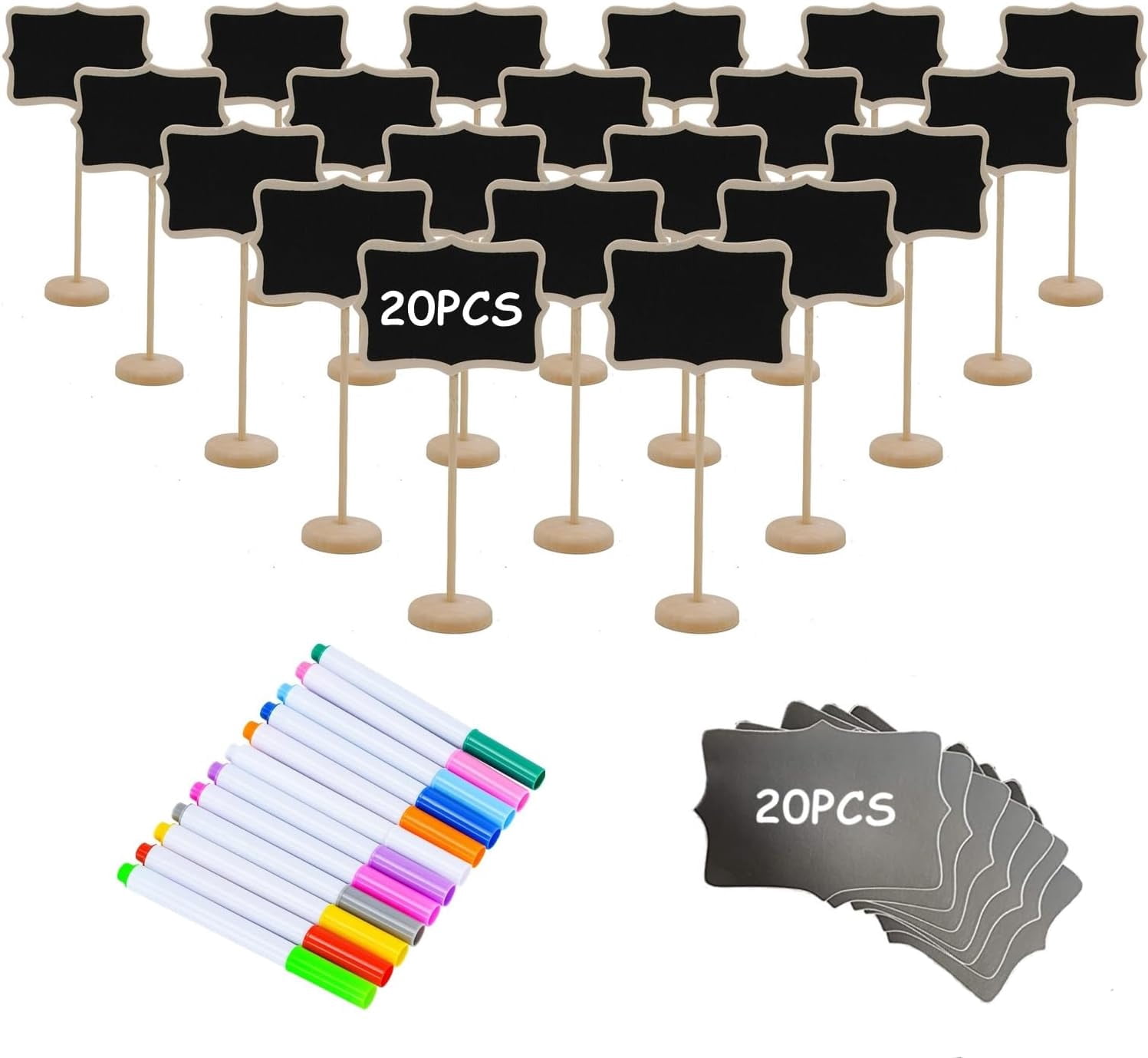 20PCS Wood Mini Chalkboard Sign and Replacement Stickers, Food Labels ...