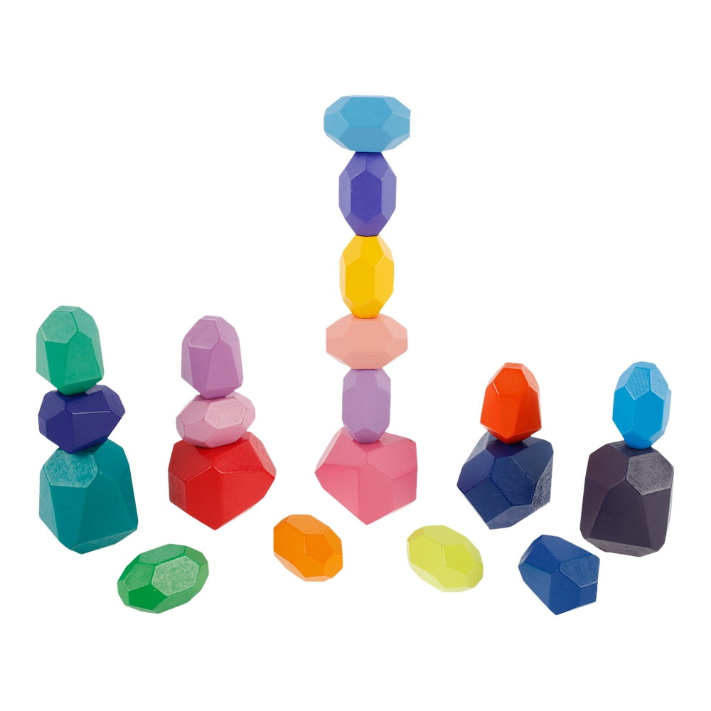 20PCS Wooden Balancing Stacking Stones Rocks, Wood Building Blocks Set ...