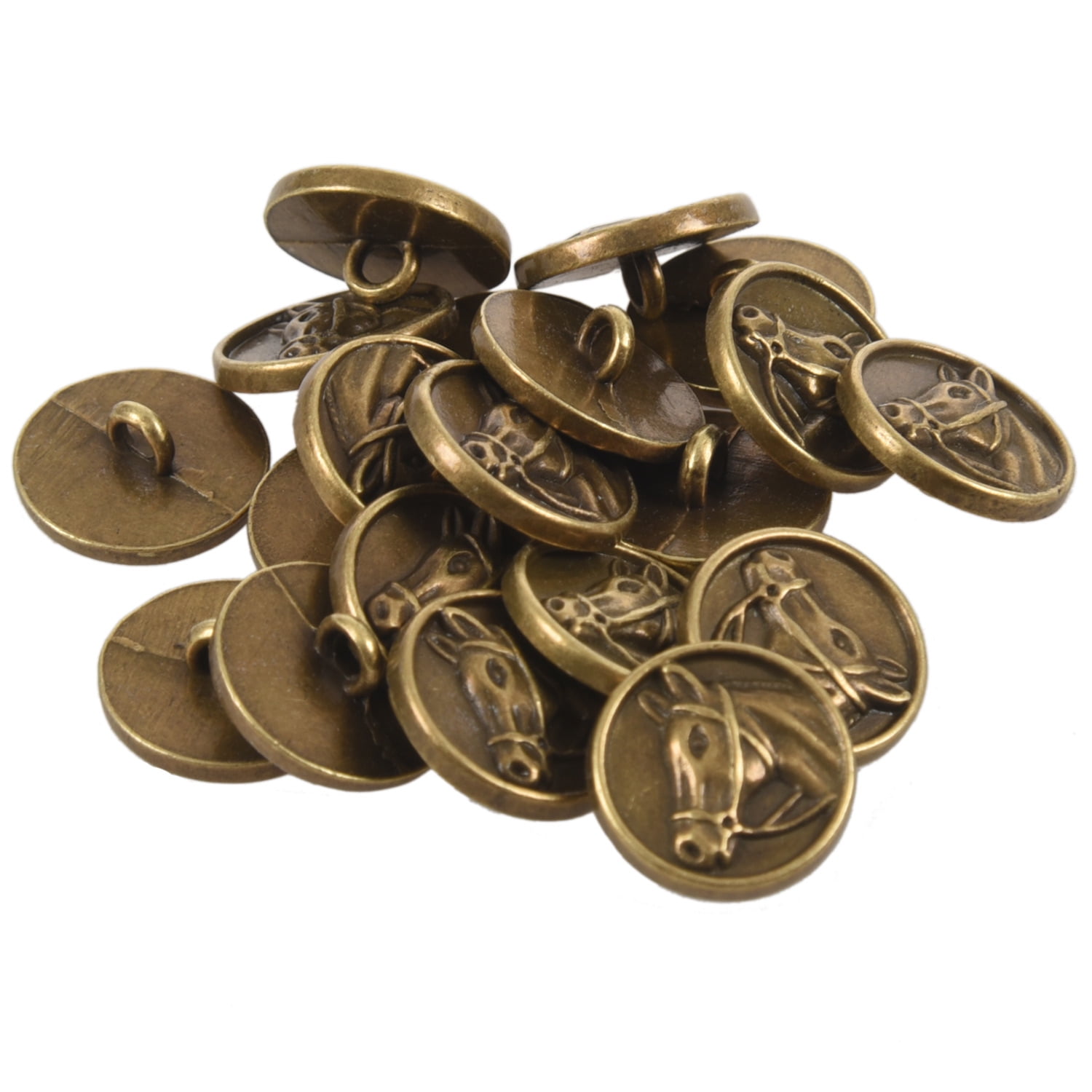 20PCs Zinc alloy Buttons Horse Head Carved Round Bronze Tone 15mm( 5/8 ...