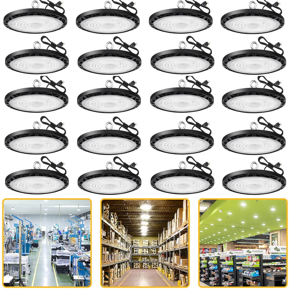 20Pack 100W UFO High Bay LED Light Industrial Ceiling Bay Lamp Replace ...