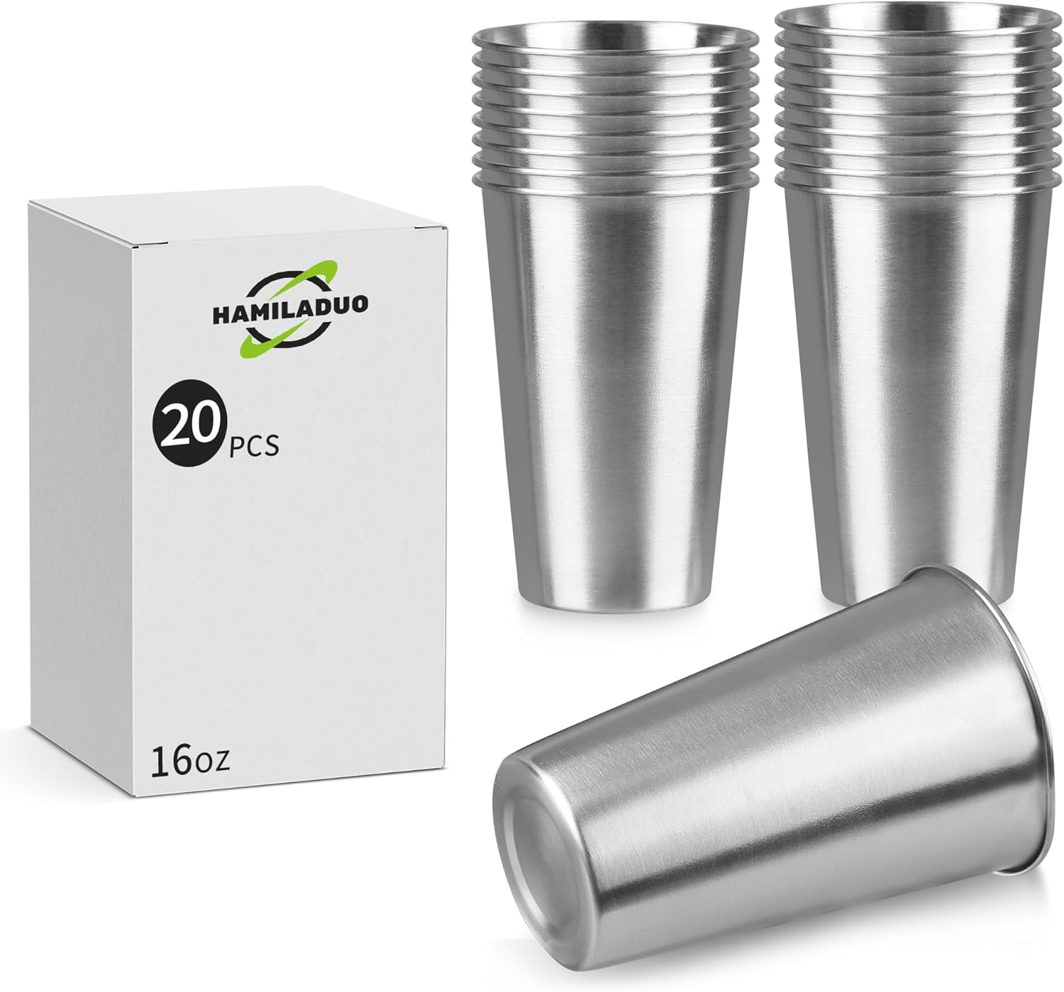 20Pack 16 oz Stainless Steel Pint Cups,Stainless Steel Cup,Pint Cup ...