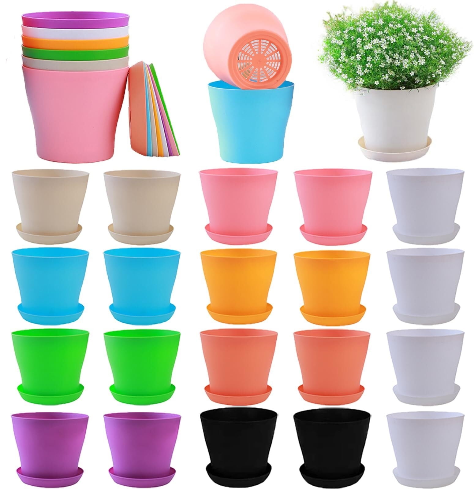 20Pack 4 Inch Plant Pots Bulk Small Plastic Planters Pots with Drainage ...