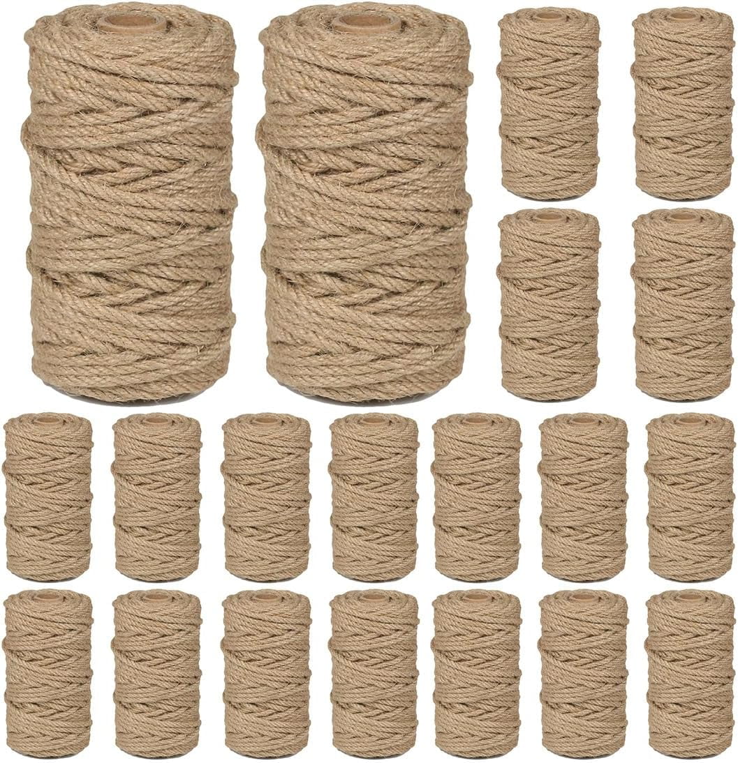 20Pack 4mm Natural Jute Twine Rope 2400 Feet Twisted Heavy Duty Thick ...
