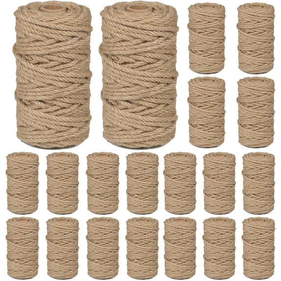 20Pack 4mm Natural Jute Twine Rope 2400 Feet Twisted Heavy Duty Thick ...
