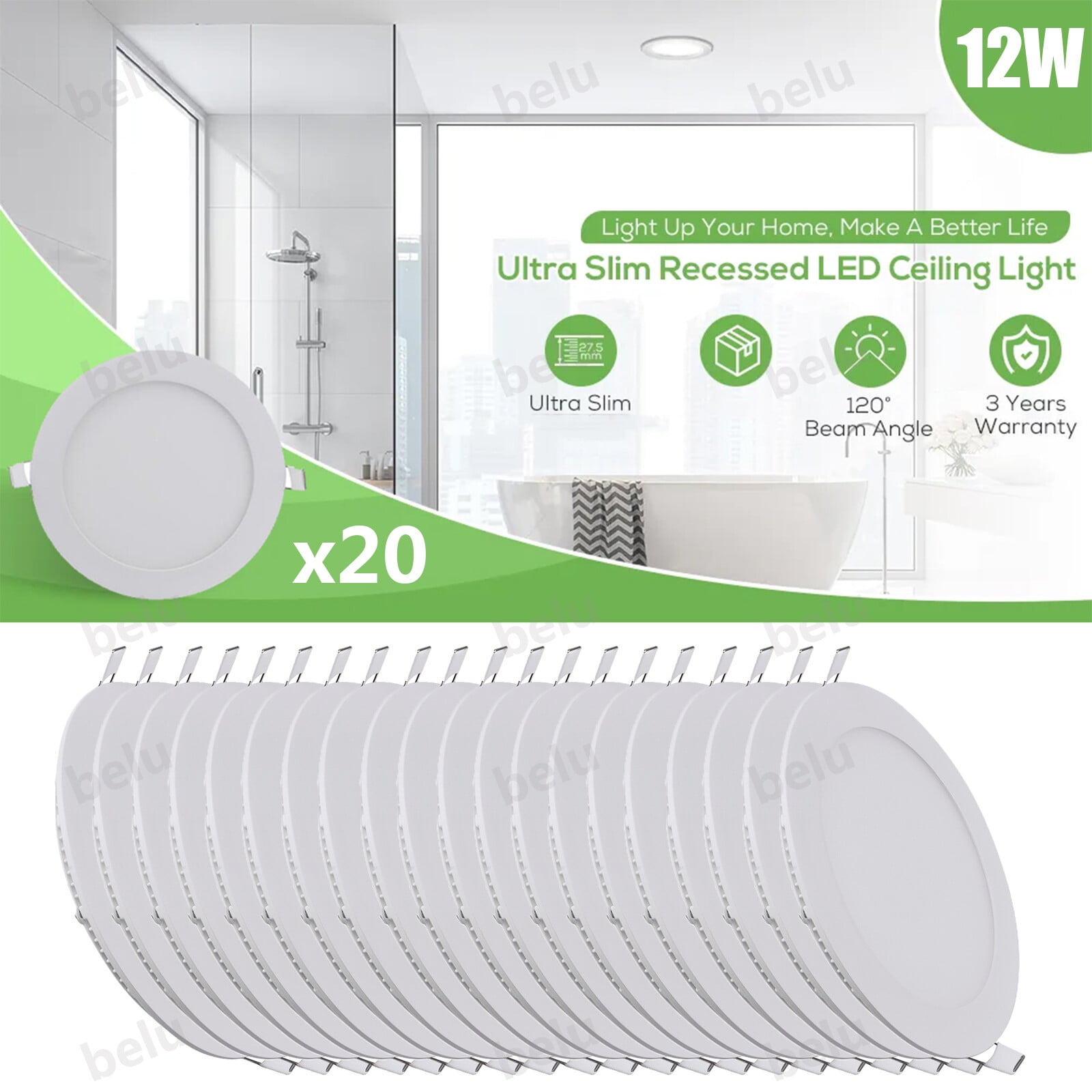 20Pack 6Inch LED Ceiling Lights Ultra-Thin Recessed Retrofits Kit 6000K ...
