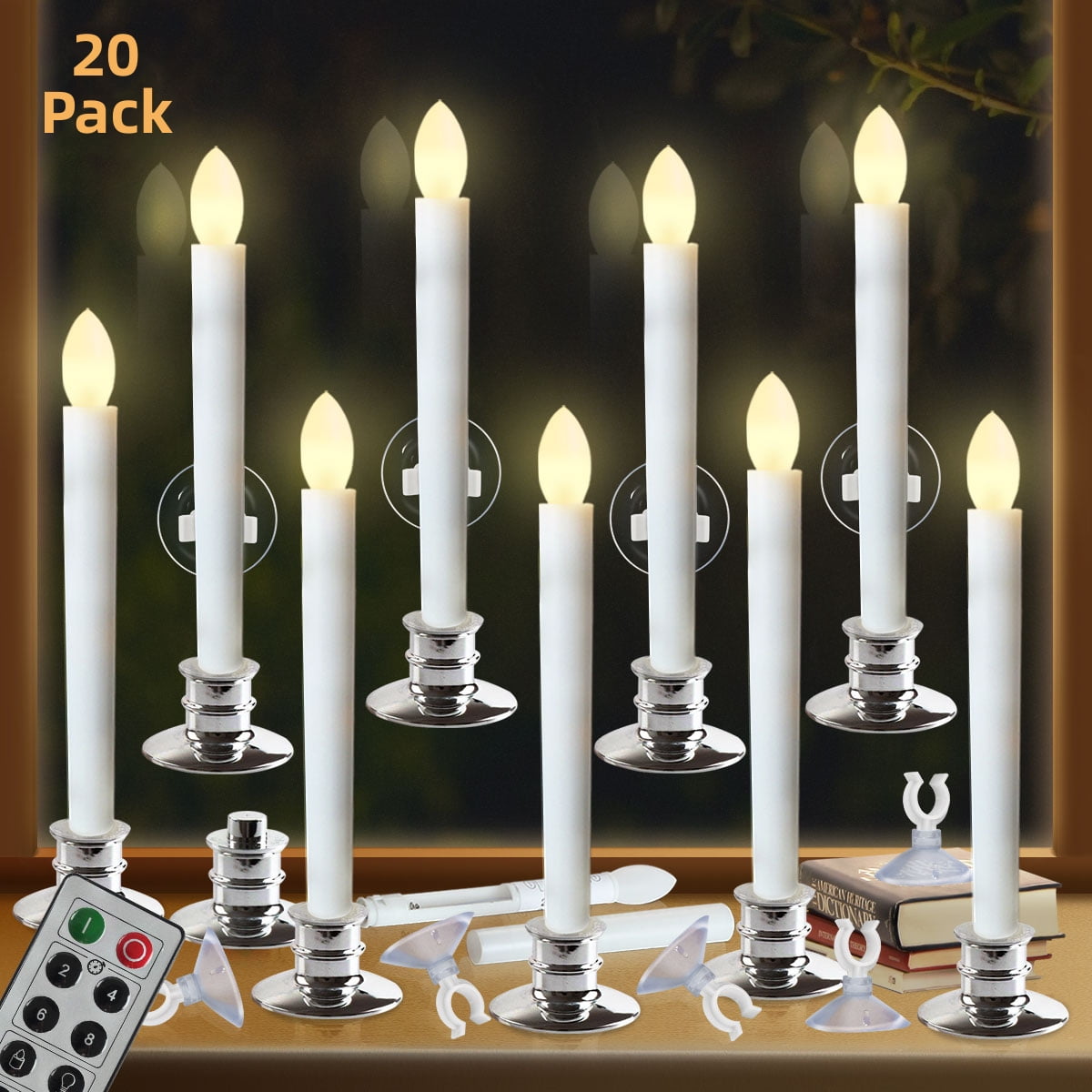 20Pack Flameless Taper Candles Led Light with Remote,Suction Cups and ...