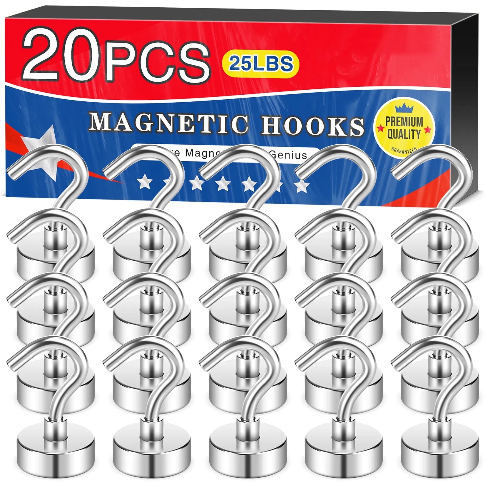 20Pack Heavy Duty Magnetic Hooks, 25 lbs Strong Neodymium Magnet Hooks ...