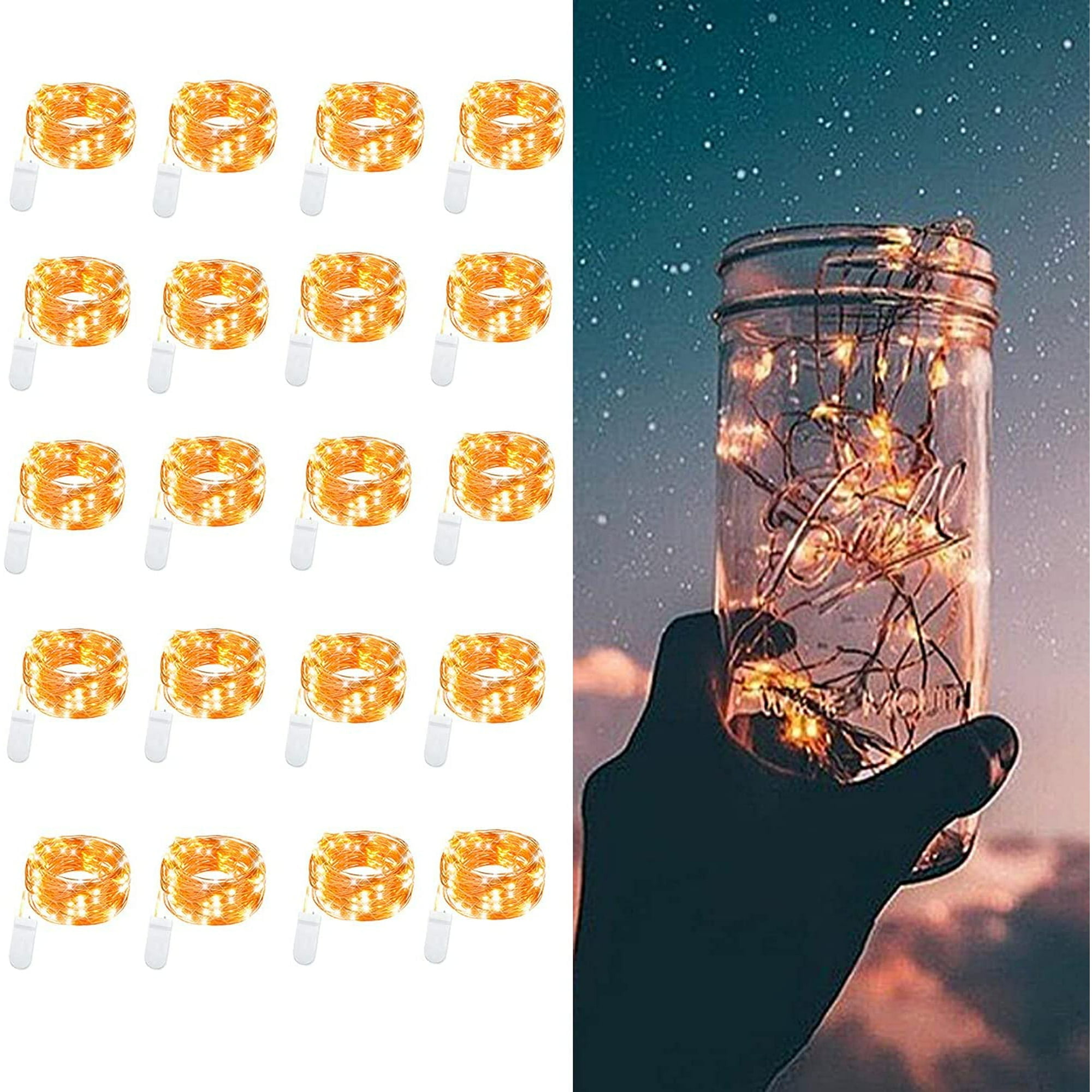 20Pack LED Fairy Lights Battery Operated 20 LED Firefly Mason Jar ...
