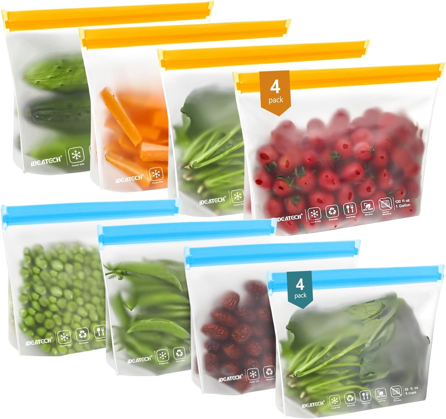 20Pack Reusable Bags Dishwasher Safe, Leakproof Reusable Freezer Bags ...