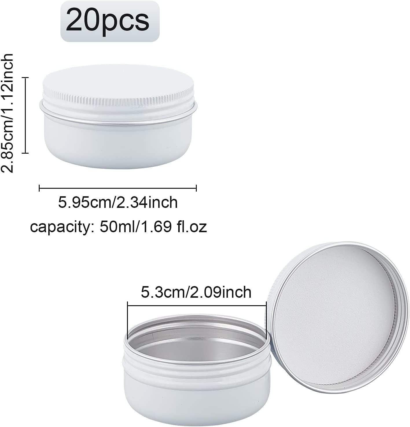 20Packs 1.7 oz Round Aluminum Cans Tin Silver Screw Top Metal Lid ...