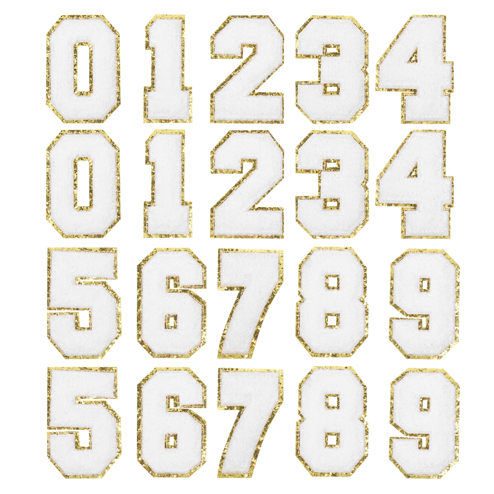 20Packs Glitters Chenille Number Patches 8.4cm/3.3" Embroidery Numbers ...