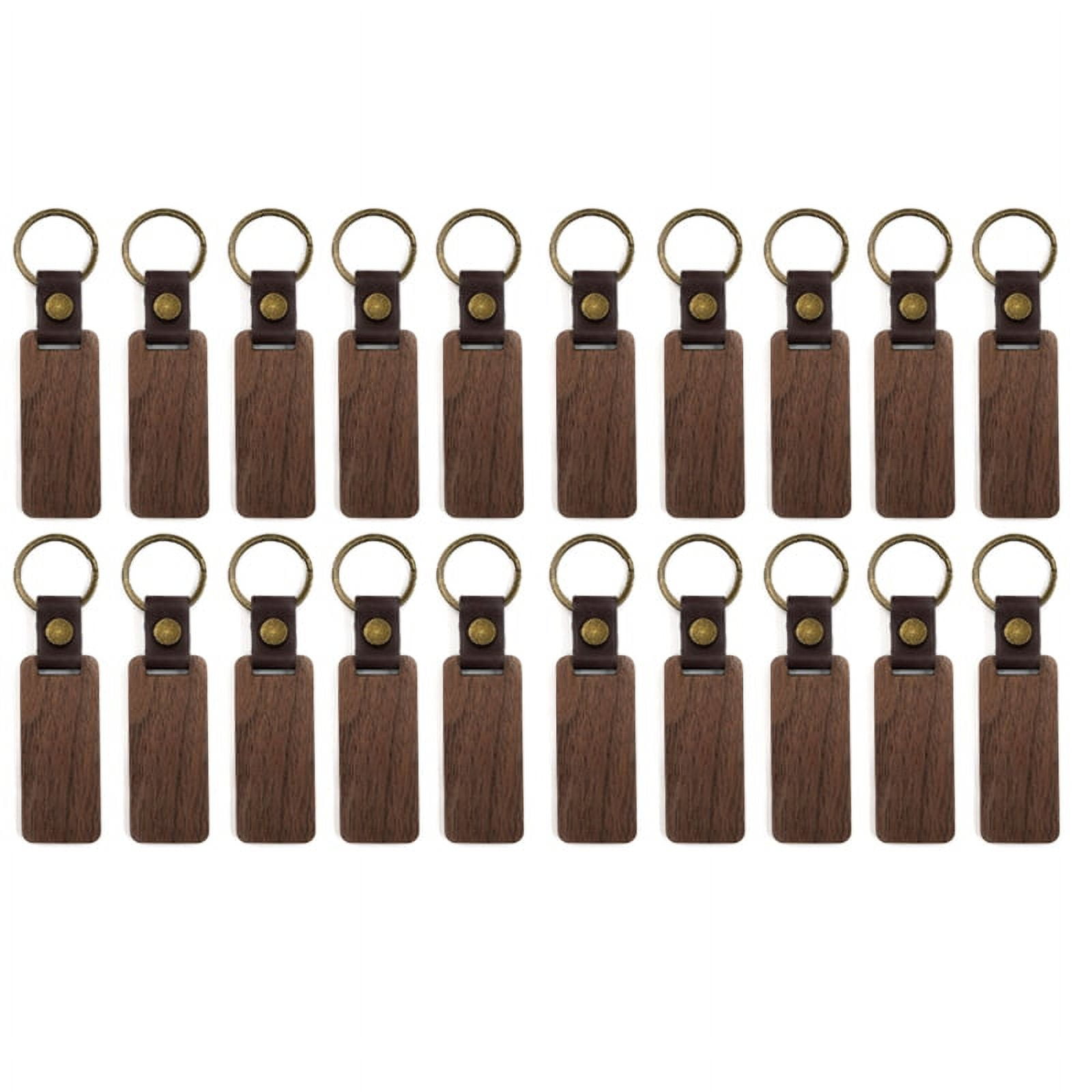 20Packs Wooden Keychain Rectangle Blanks Leather Keychain Blank Wood ...