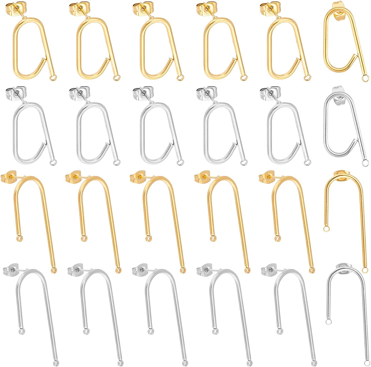 20Pairs 2 Styles 2 Colors Stainless Steel Stud Earring Findings 0.8mm ...