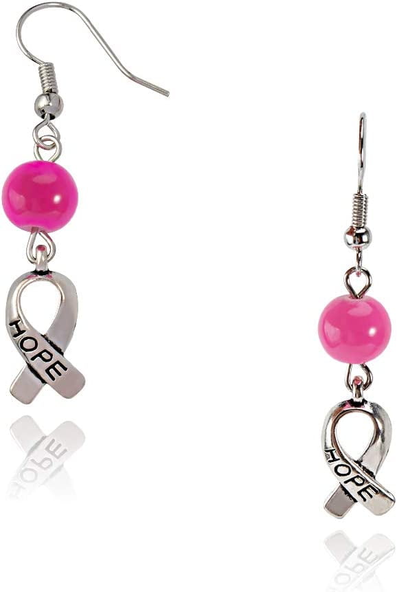 20Pairs Hope Breast Cancer Earrings Pink Awareness Ribbon Charms Brass ...