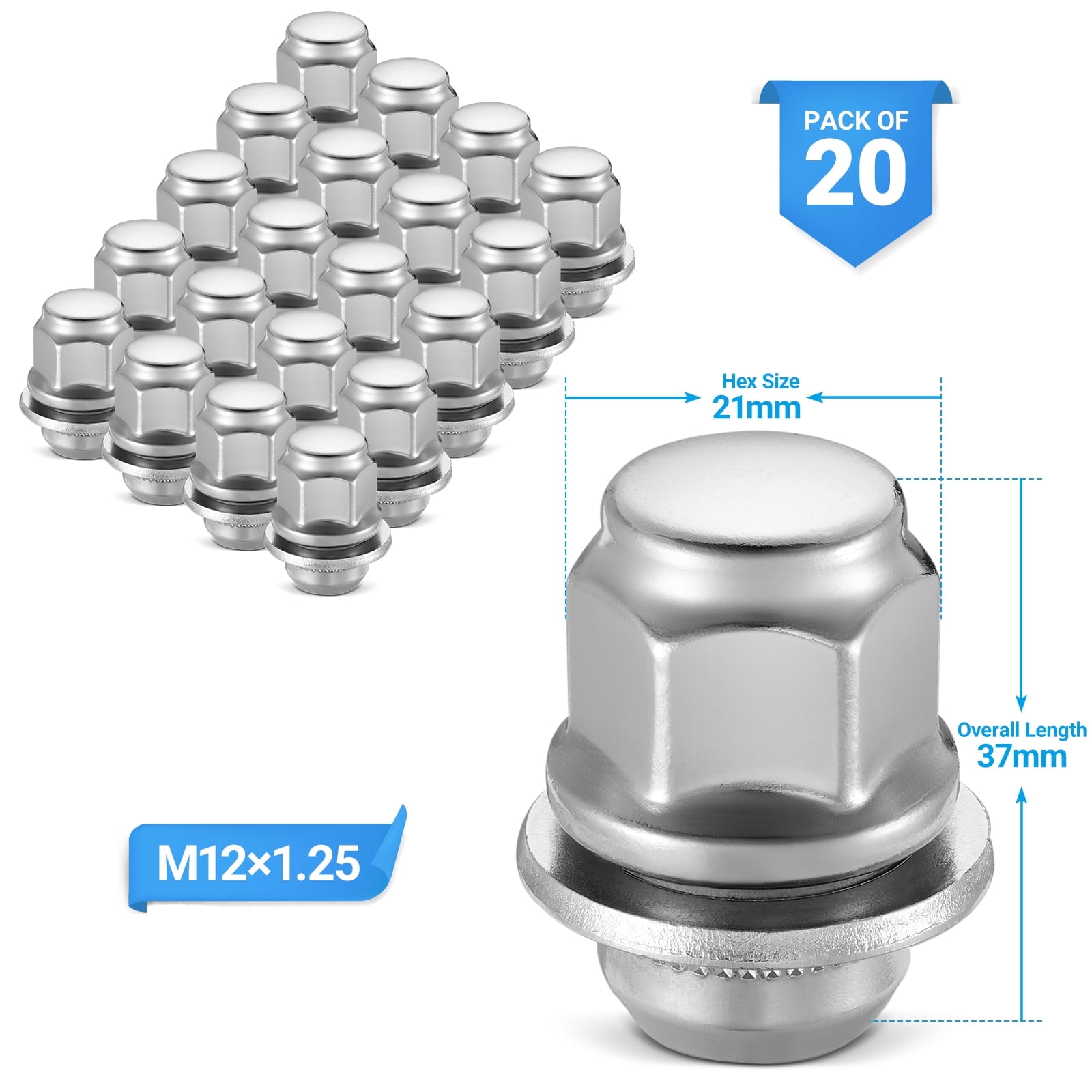 [20Pc] Chrome 12x1.25 Acorn Wheel Lug Nut For Nissan Infiniti Conical ...