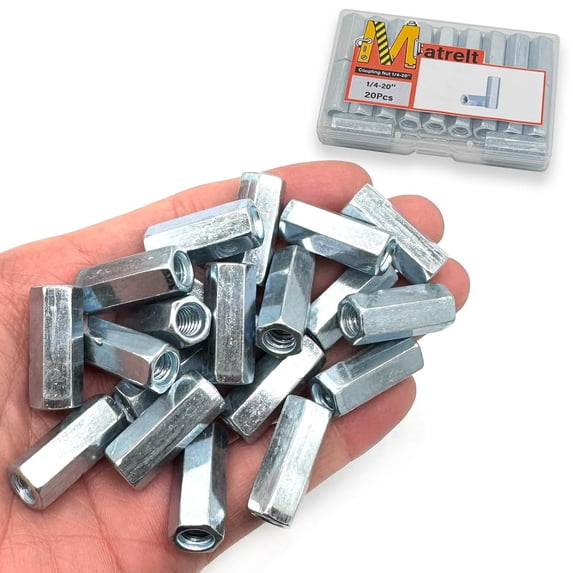 20Pcs 1/4"-20 Hex Coupling Nut, Threaded Rods Coupling Nuts Zinc ...