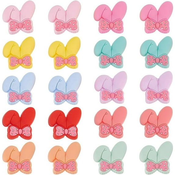 20Pcs 10 Color Rabbit with Bowknot Silicone Beads with 2.5mm Hole Cute ...