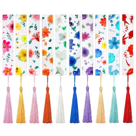 20Pcs 10 Colors Acrylic Bookmarks Polyester Tassel Pendant Book Marker ...