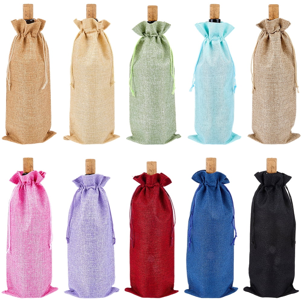 20Pcs 10 Colors Burlap Wine Bottle Packaging Pouches Drawstring Bags ...