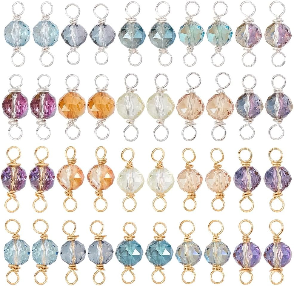 20Pcs 10 Colors Faceted Round Glass Connector Charms with Copper Wire ...