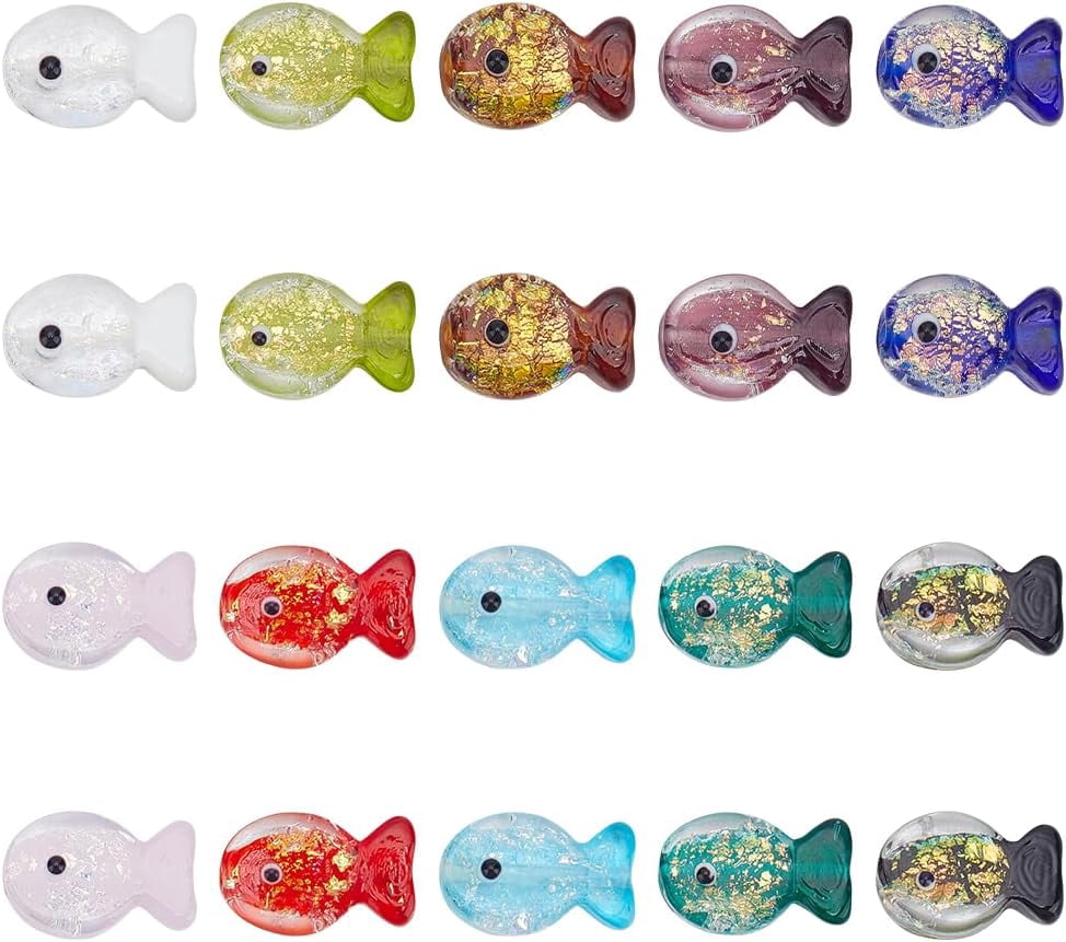 20Pcs 10 Colors Gradient Foil Fish Glass Beads Colorful Ocean Animal ...