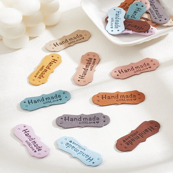20Pcs 10 Colors Imitation Leather Label Tags with Holes & Word Hand ...