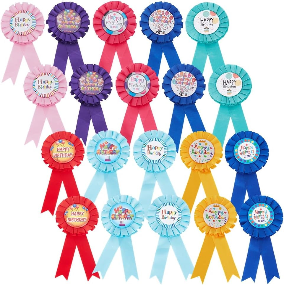 20Pcs 10 Colors Place Winner Ribbons Happy Birthday Theme Award Ribbon ...