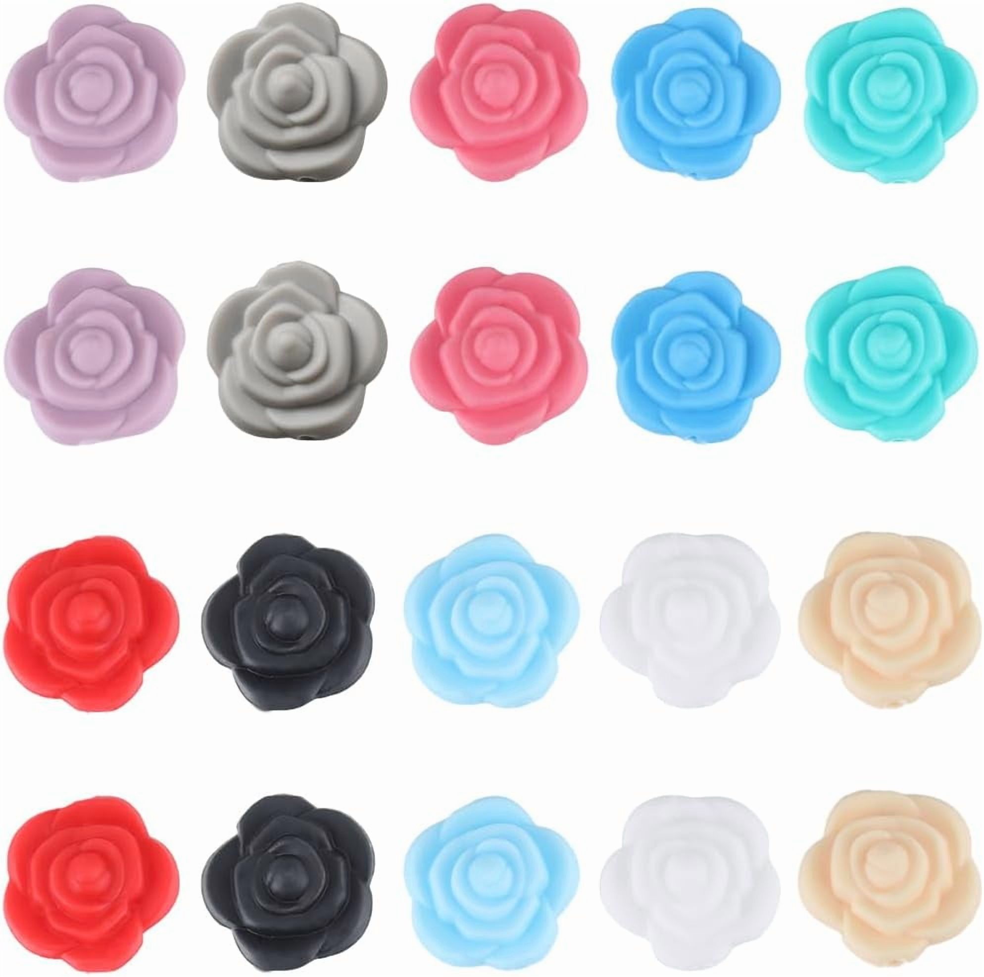 20Pcs 10 Colors Rose Food Grade Eco-Friendly Silicone Beads Mixed Color ...