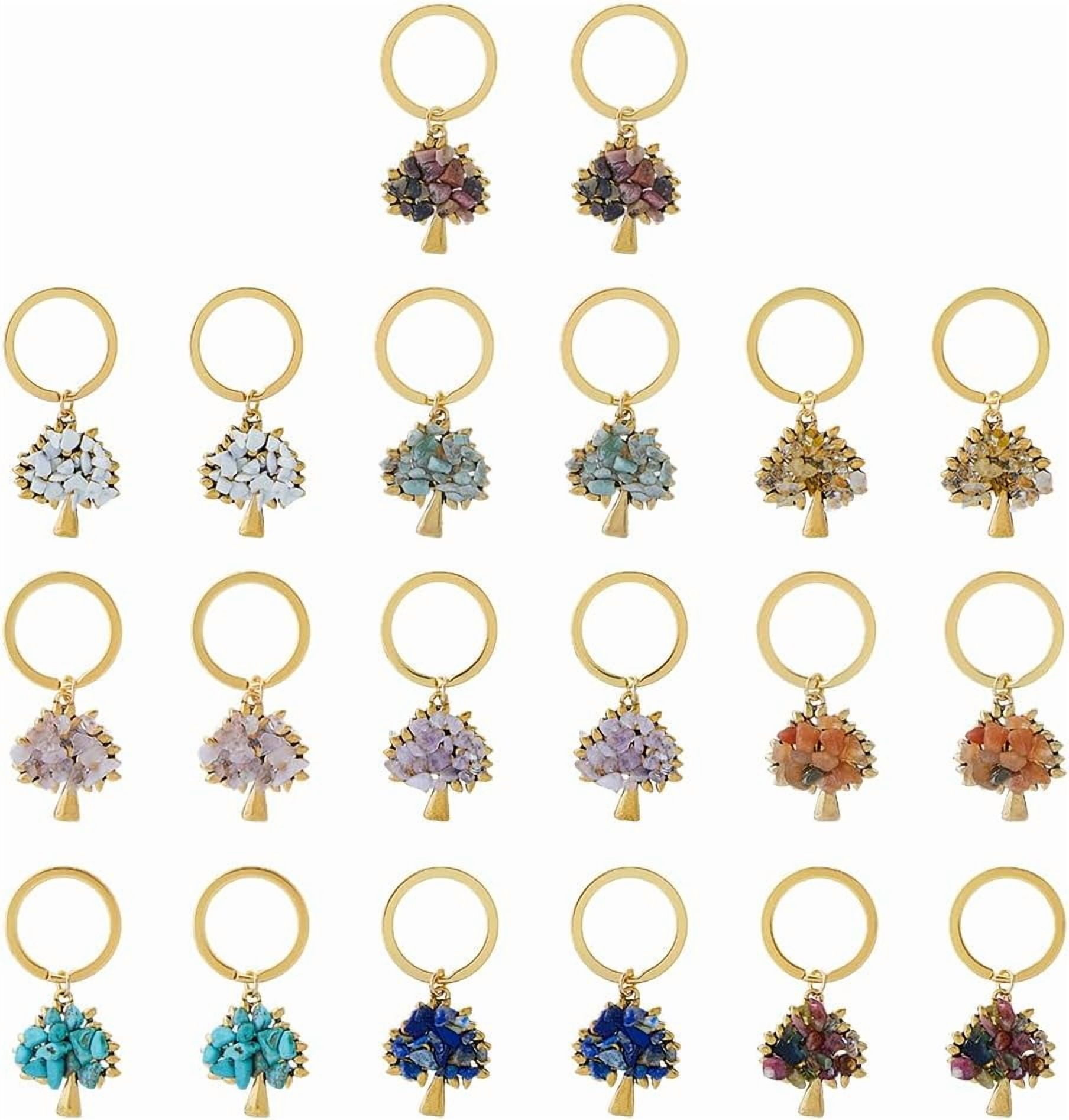 20Pcs 10 Colors Tree of Life Keychain Bulk Chip Gemstone Keychain ...