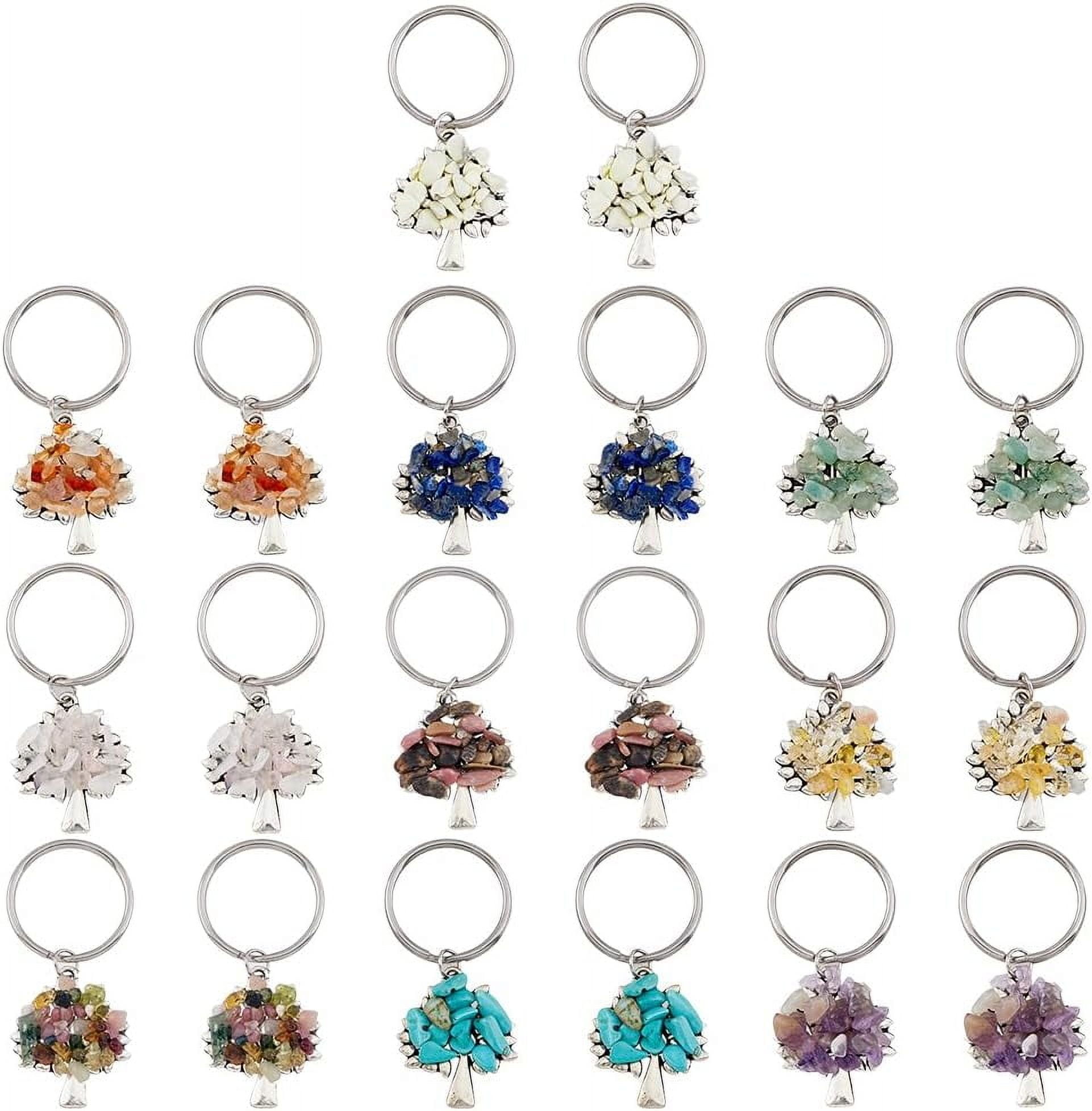 20Pcs 10 Colors Tree of Life Keychain with Natural Stones 304 Stainless ...