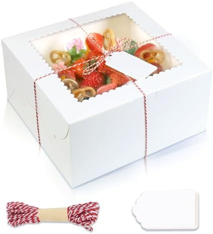 20Pcs 10 Inch Cake Boxes with Window, 10x10x5 Inches White Bakery Boxes ...