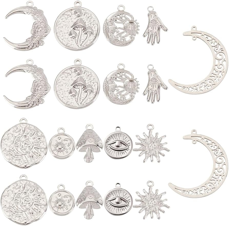 20Pcs 10 Style Tarot Charms Stainless Steel Sun Charm Magic Charms Bulk ...
