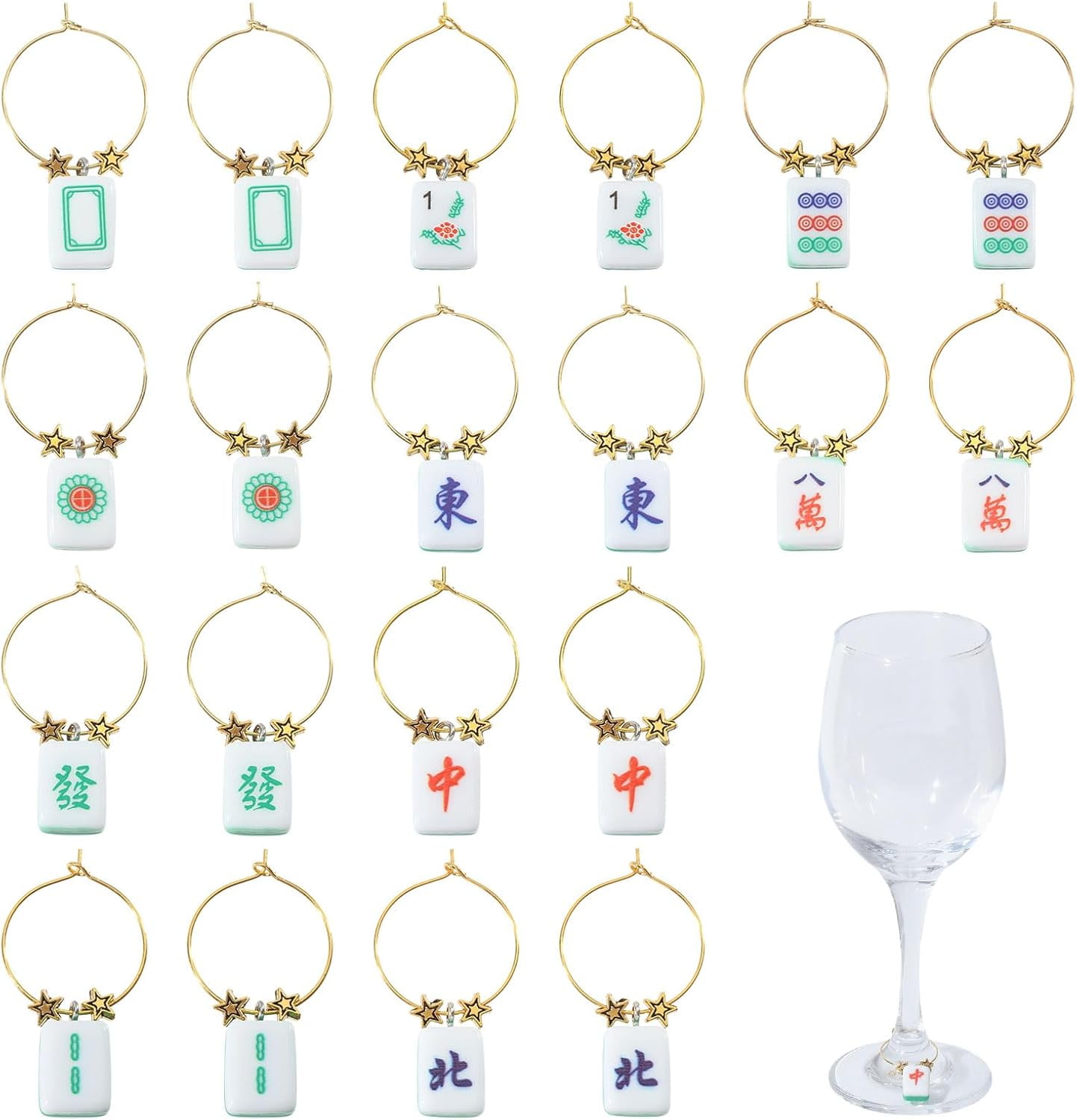 20Pcs 10 Styles Brass Wine Glass Charms Mahjong with Alloy Resin Charms ...