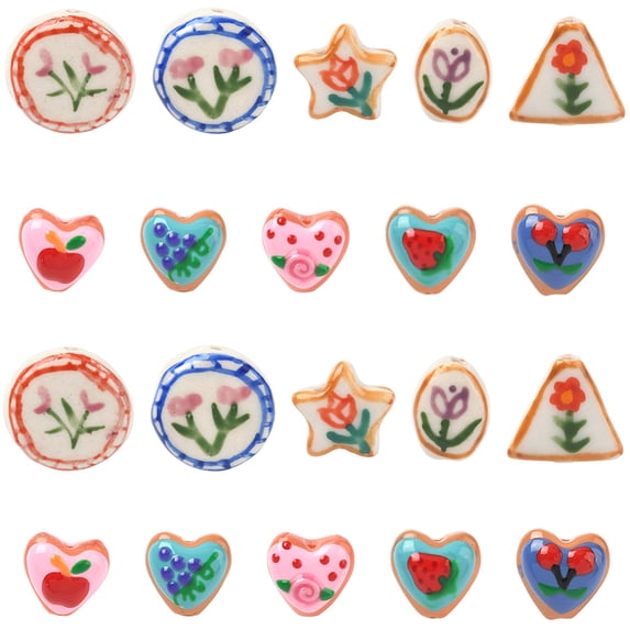 20Pcs 10 Styles Flower Theme Handmade Porcelain Beads Hand Painted ...